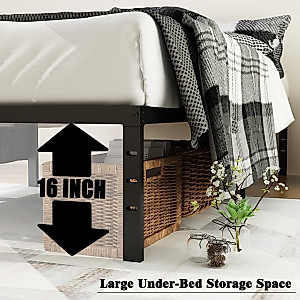 caziwhave Bed Frame Queen Size 18 Inch High Max 3500 lbs Heavy Duty Metal Mattress Foundation Platform Sturdy Steel Slat Support Queen Bed Frames No Box Spring Needed Easy to Assembly