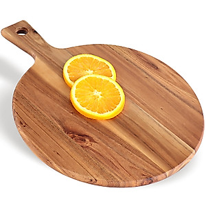 PREMIUM ACACIA Wood Cutting Board with Handle (10"x16") Rectangular Acacia Wooden Kitchen Chopping Boards for Meat, Cheese, Bread, Vegetables & Fruits. (1Pcs-Round Cutting Board)