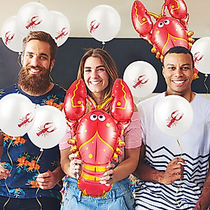 28 Pieces Lobster Balloons, 4 Pieces Aluminum Foil Lobster Balloons Lobster Party Foil Balloons and 24 Pieces White Lobster Latex Balloons for Beach Themed Birthday Bridal Shower Party Decor Supplies