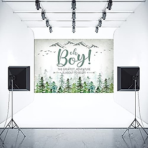 Aperturee Adventure Awaits Baby Shower Backdrop 7x5ft Oh Boy Let The Adventure Begin Pine Tree Mountain Wilderness Adventure Woodland Photography Background Forest Party Decorations Photo Booth Props