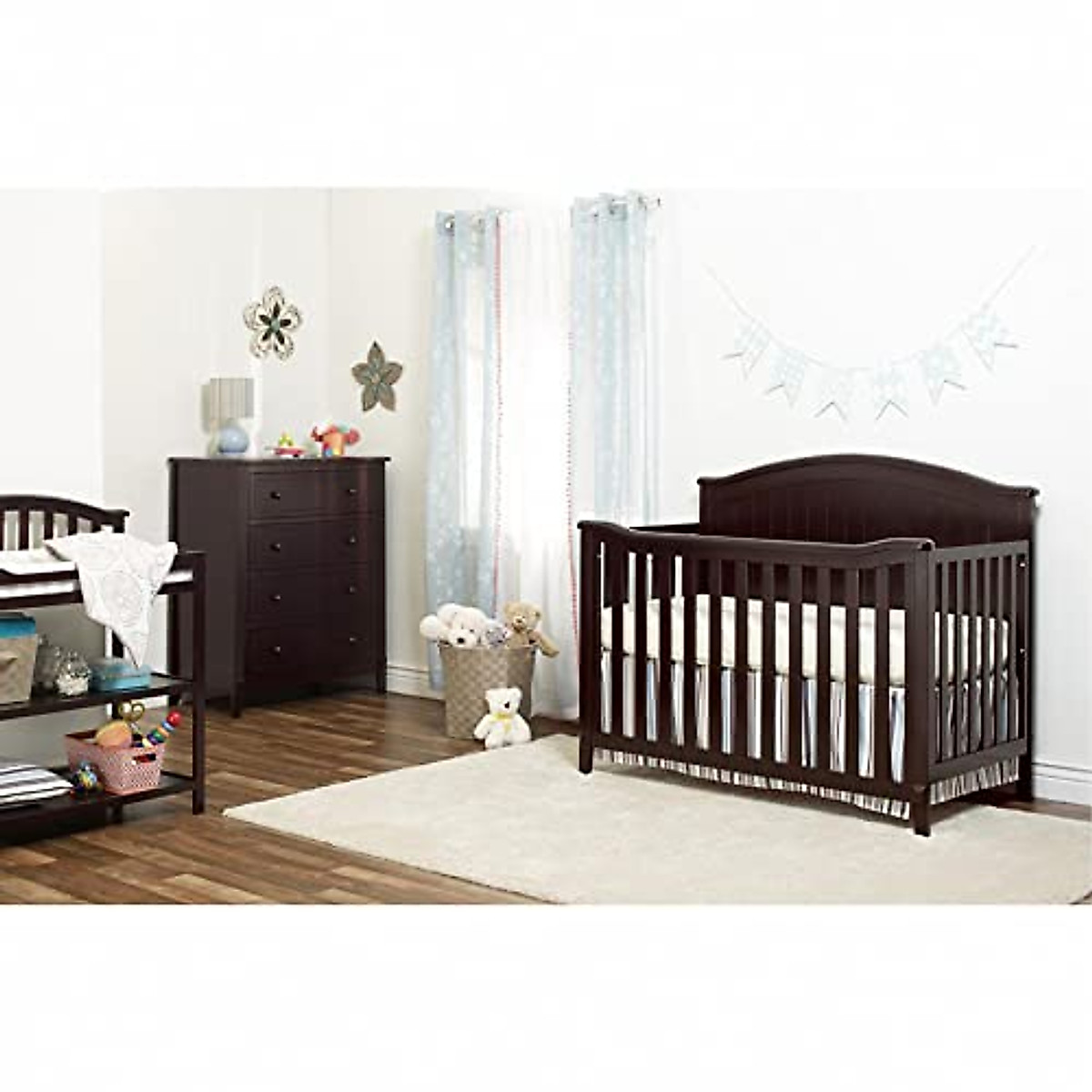 Sorelle Furniture Fairview Crib, Classic 4-in-1 Convertible Crib, Made of Wood, Non-Toxic Finish, Wooden Baby Bed, Toddler Bed, Child’s Daybed and Full-Size Bed, Nursery Furniture - Espresso