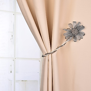 SUQ I OME 2 Pack of Handmade Crystal Pearl Beaded Magnetic Flower Curtain Tieback Holdback for Drapes（Gray