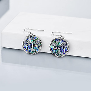 ONEFINITY Tree of Life Earrings Sterling Silver Tree of Life Abalone Shell Dangle Drop Earrings for Women Tree of Life Jewelry Christmas Gifts