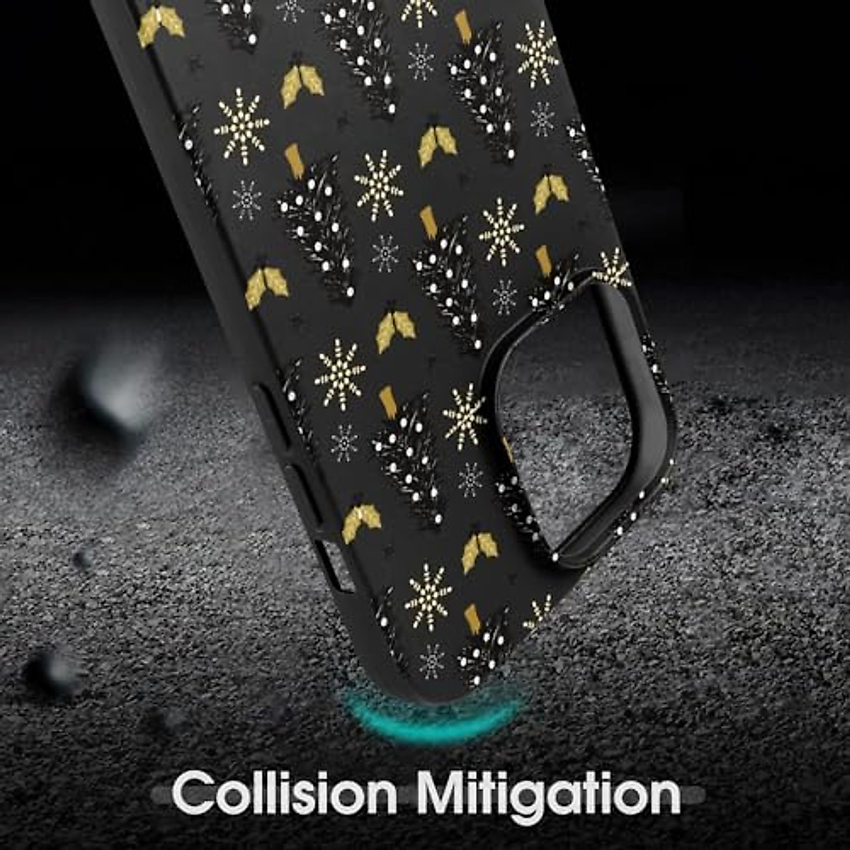 Niapessel Compatible with iPhone 15 Pro Max Case Christmas Tree Golden Black Print Shockproof Protective Phone Cases Slim Thin Cover TPU for Women Men Boys Girls