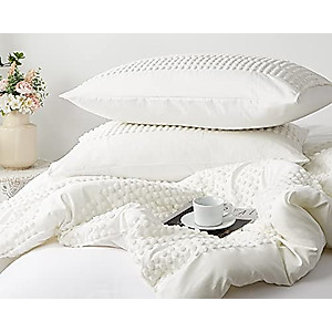 Cupocupa King Size Comforter Set;White Comforter Boho Tufted Lightweight Bedding Sets 3PCS Pom Pom Comforter Soft Jacquard Comforter with 2 Pillow Cases for All Season