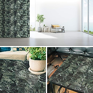 Kitchen Countertop Cabinet Furniture Peel and Stick Wall Vinyl Marble Self Adhesive Paper Granite Look Effect Gloss Vinyl Film 19''x118'' (Deep Green)