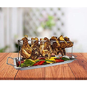 Chicken Leg Rack for Grill, Smoker or Oven; Great for Chicken Legs, Wings, or Drumsticks; Stainless Steel; Non-Toxic Drumstick Holder; Comes in a Box with Grill Drip Pan for Vegetables and Grill Tongs