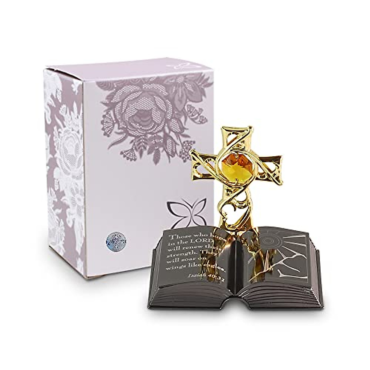 CRYSTOCRAFT Mini Bible Series Gift with Austrian Crystal Studded Art Home Decor for Your Loved One, Friends (Gold) (Mini Cross Bible Story B)