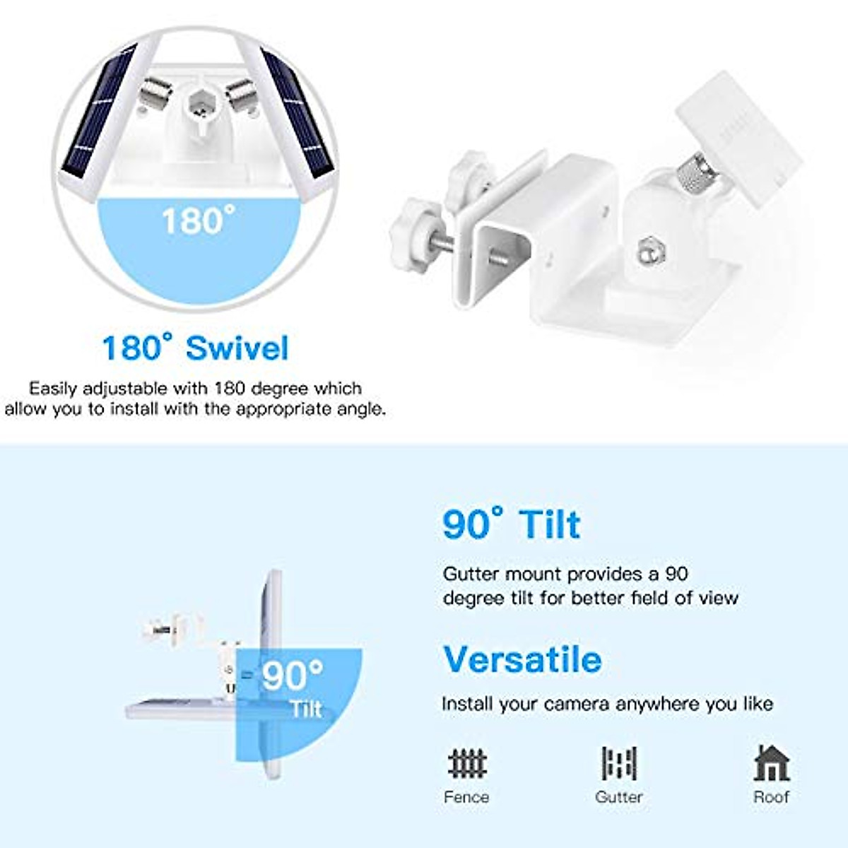 HOLACA Weatherproof Gutter Mount for Ring Solar Panel- Wall Mount Bracket Outdoor Mount Accessories for Ring Solar Panel (White)