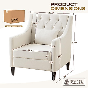 HUIMO Upholstered Living Room Chairs,Accent Chair with Solid Wood Frame,Reading Chair for Bedroom,Tufted Armchair,Mid Century Sofa Chair,Comfy Club Chair for Living Room (Beige)