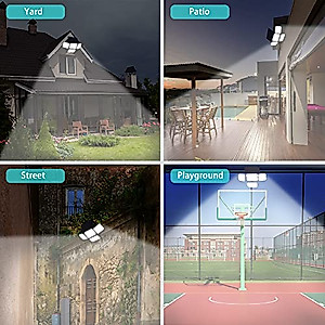 HELLYMOON Solar Flood Lights Outdoor, 3000LM 6500K 333 LED Security Lights with Remote Control, 4 Heads 3 Modes 270° Angle Motion Sensor Lights, IP65 Waterproof, for Porch Yard Garage (333 Beads)