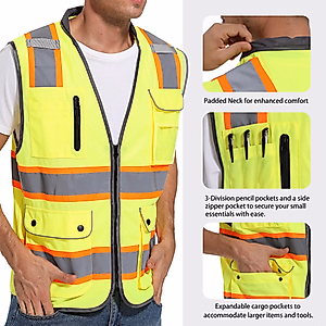 ArcRidge Reflective Safety Vest for Men and Women - High Visibility Construction Vest - Dual Tone Reflective Strips (Yellow, Large)