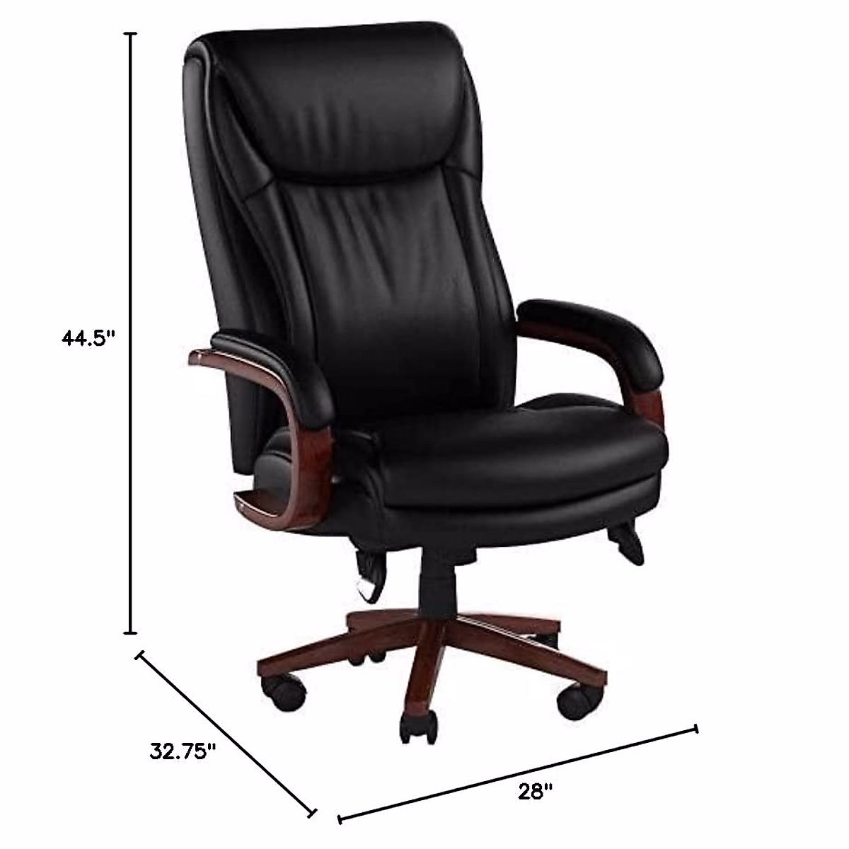 La-Z-Boy Edmonton Big and Tall Executive Office Chair with Comfort Core Cushions, Solid Wood Arms and Base, Waterfall Seat Edge, Bonded Leather, Big & Tall, Black
