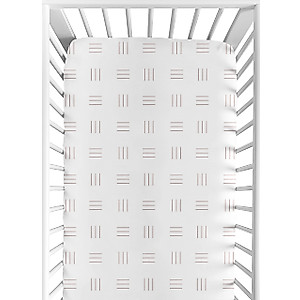 Sweet Jojo Designs White and Pink Boho Mudcloth Girl Fitted Crib Sheet Baby or Toddler Bed Nursery - Mauve Dusty Rose Bohemian Woodland Tribal Southwest Mud Cloth Hatch Triple Line