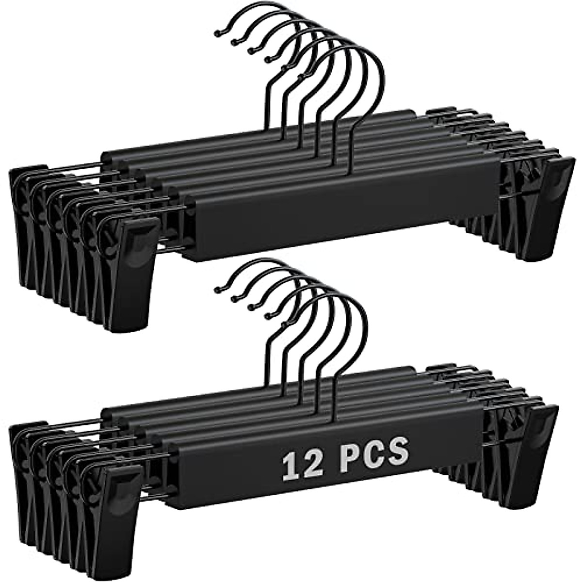 Pants Skirt Hangers with Clips, 12-Pack Skirt Hanger Space Saving, Non-Slip, Heavy-Duty Plastic Hanger for Pants Clothes Jeans Shorts Slack Trousers