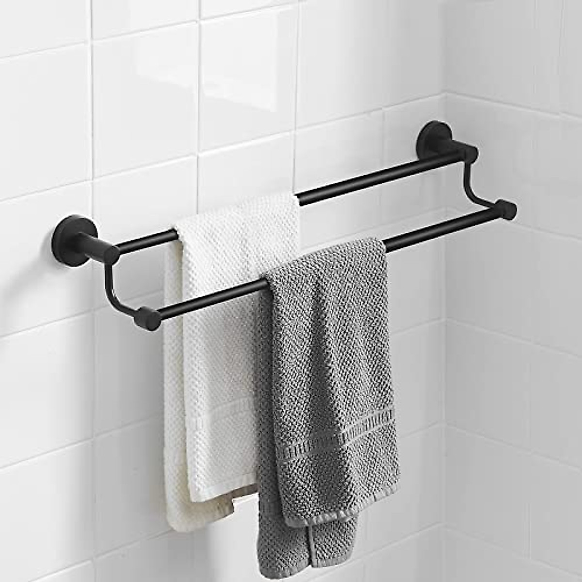 BESy Adjustable 16.5-28.5 Inches Double Bath Towel Bar for Bathroom SUS304 Stainless Steel Towel Holder, Hotel Style Wall Mount with Screws Hand Towel Bar，Towel Rack Rod Hanger, Matte Black Finish