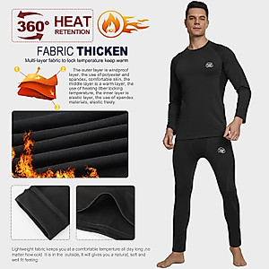 MEETWEE Thermal Underwear for Men, Winter Base Layer Set Tops & Long Johns Winter Ski Cold Weather Gear for Heat Retention Black