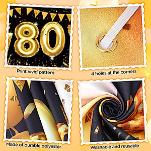 80th Birthday Decorations for Men Women Black and Gold, Black Gold Birthday Yard Banner Sign and 18 PCS 80th Happy Birthday Balloons for 80th Anniversary Birthday Party Supplies Outdoor Yard Decor