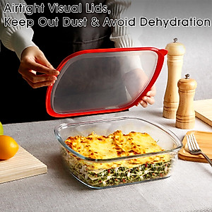 2.7 QT Square Glass Baking Dish with Red Visible Lid, 9x9 Baking Dish with Lid, LARGE and DEEP Baking Dish for Oven