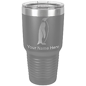30oz Vacuum Insulated Tumbler Mug, Penguin, Personalized Engraving Included (Gray)