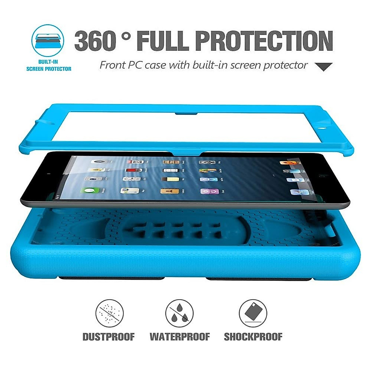 AVAWO Kids Case for iPad 2 3 4 Generation (Old Model)- Built-in Screen Protector, Shockproof Handle Stand Kids Friendly Compatible with iPad 2nd 3rd 4th Generation (Blue)