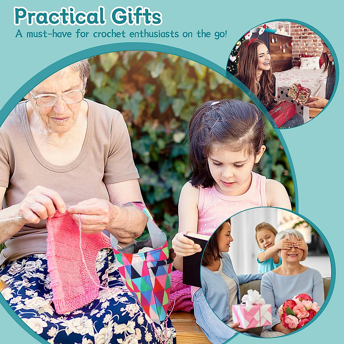 Katech Knitting Tote Bag Lightweight Travel Knitting Yarn Storage Bag Organizer Empty Portable Knit Wrist Bag for Holding Yarn, Crochet Hooks, Crochet Needles, Knitting and Crochet Supplies