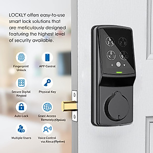 Lockly Secure Plus Deadbolt | Bluetooth Digital Door Lock, Fingerprint Scanner, Touchscreen Keypad, App Control, Auto Lock, Keyless Entry Door Lock (PGD728FMB, Matte Black)