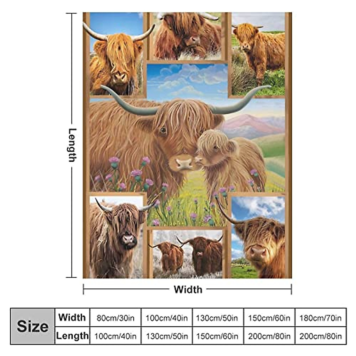 Highland Cow Blanket Farm Cow Decor Animal Throw Blanket Highland Cow Gifts for Women Super Warm Soft Plush Lightweight Fleece Flannel Blanket Winter Couch Sofa Bedding Blanket for Kids Adults 40"x50"