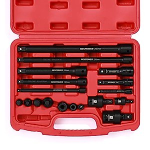 MIXPOWER 18-Piece Drive Tool Accessory Set, Includes Socket Adapters, Extensions and Universal Joints and Impact Coupler, Professional Socket Accessories Set