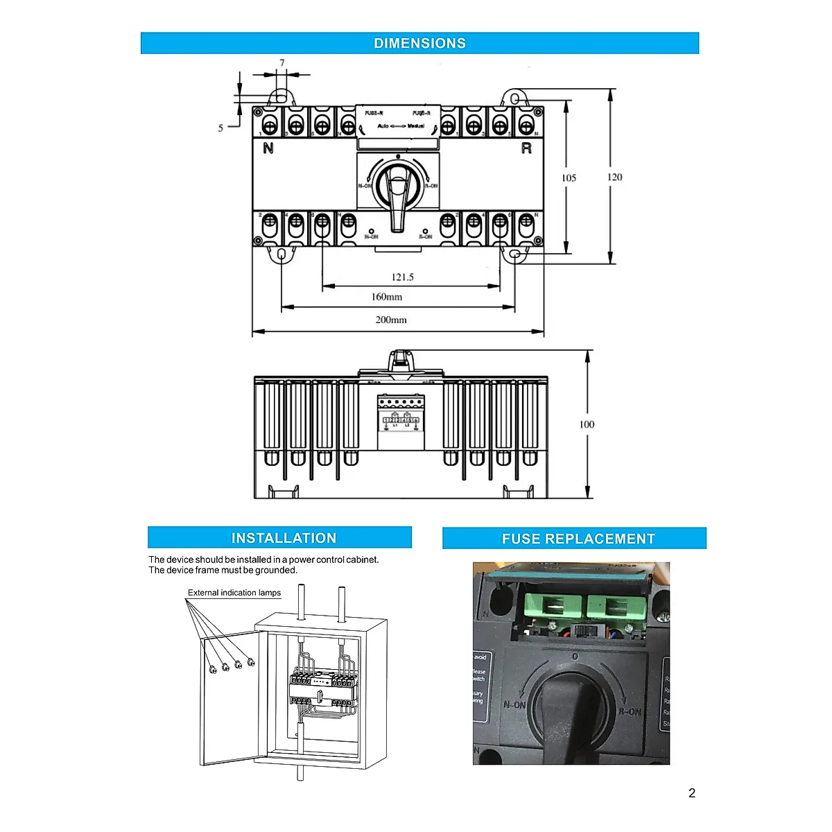 4PRO ATS-63A-4P-v3, 50/60Hz, Automatic Transfer Changeover Switch