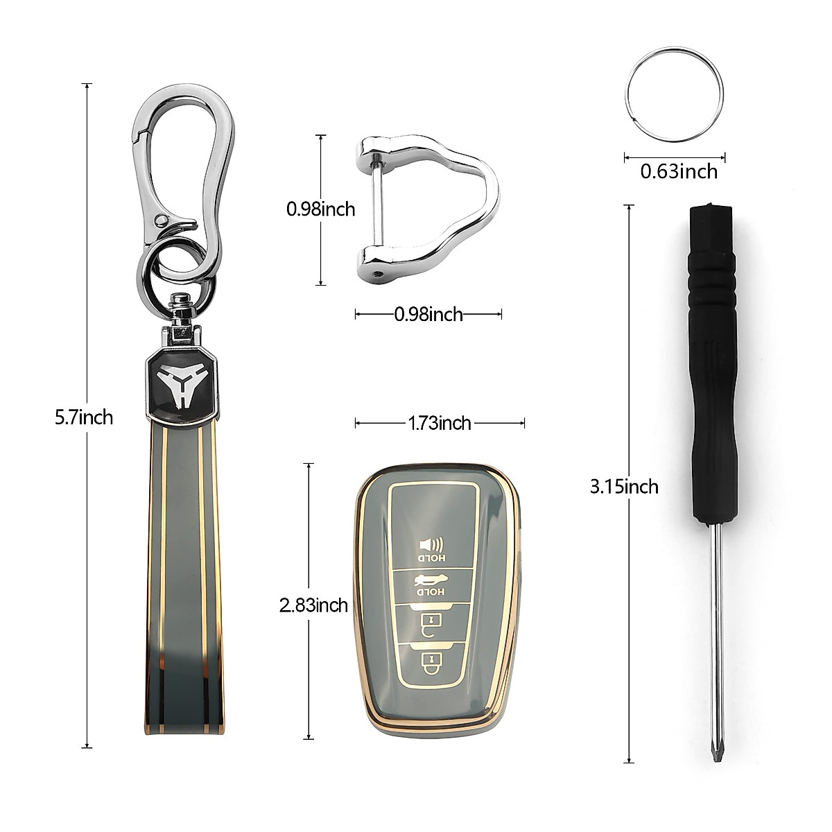 Fehlot For Toyota Key Covers,Soft TPU Protective Button Key Covers and Key Chains,Car Key Holder for Men & Women (Grey)