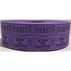 The Ticket Gurus-Raffle Tickets - (4 Rolls of 2000 Double Tickets) 8,000 Total 50/50 Raffle Tickets (2 Yellow & 2 Purple Rolls)