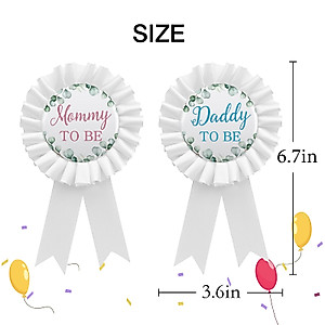 2Pcs Mom and Dad to Be Pin,Gender Reveal Baby Shower Tinplate Badge Pin,Oh Baby Green Theme Party Decorations Gifts,Pink and Blue