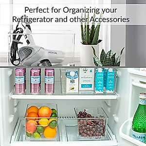 Simplify Large Bin | Multi-Purpose | Cabinet & Refrigerator Storage | Bathroom | Office | Carrying Handles | Transparent Clear Vertical Stripe Organizer