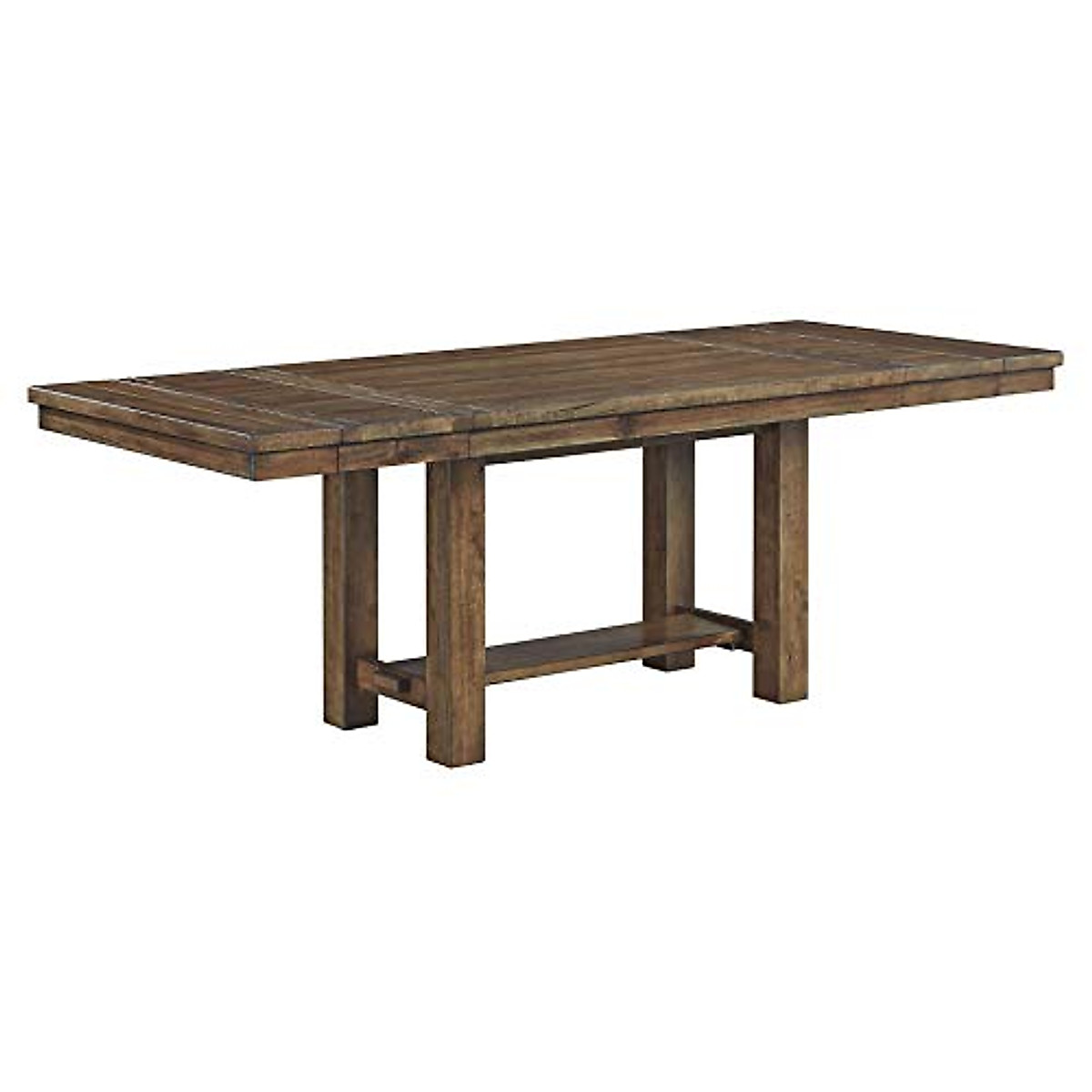 Signature Design by Ashley Moriville Farmhouse 36” x 30” Dining Extension Table, Seats up to 8, Brown & Moriville Casual Rustic Upholstered Dining Bench, Grey & Brown