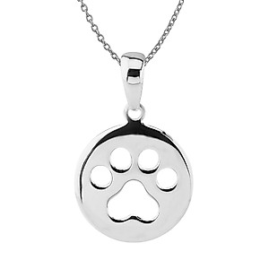 Hawaiian Silver Jewelry Dog Paw Print Pendant Necklace – 18-inch Sterling Silver Paw Print Necklace – Italian Made Sterling Silver Chain – Dainty and Cute Silver Necklace