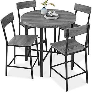 Best Choice Products 5-Piece Modern Round Counter Height Dining Set for Home Kitchen, Dining Room w/ 4 Chairs, 1.5in Thick Table - Gray