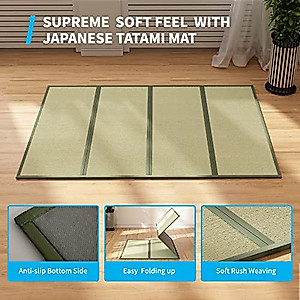 Mjkone Japanese Tatami Mattress, Igusa Mat (100% Japanese Rush Grass) Tatami Mat, Folding Japanese Floor Sleeping Mattress with Non-Slip Breathable Memory Foam for Sleeping/Yoga/Relaxing (Queen)