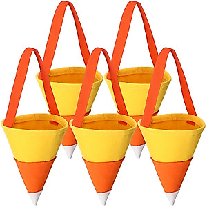 Fanfanwin 5 Pack Candy Corn Felt Bags Halloween Candy Totes Bags Trick or Treat Gift Bags Buckets Candy Handles Bag Candy Corn Decorations for Halloween Party Favors Classroom Indoor Decor