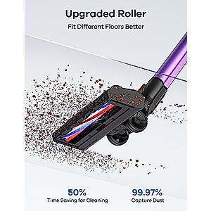 Ganiza Cordless Vacuum Cleaner- 𝟐𝟖𝐊𝐩𝐚 Powerful Suction, 6-in-1 Lightweight Stick Vacuum Cordless with LED Headlight, 40 Min Runtime, Detachable Wand for Hardwood Floor Carpet Pet Hair, Purple