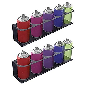 Steel Wall Mounted Aerosol Spray Can Holder Rack Organizer for Garage and Workspace,Five cans , 16.5" Width x 4" Height x 3.5" Depth, Pack of 2