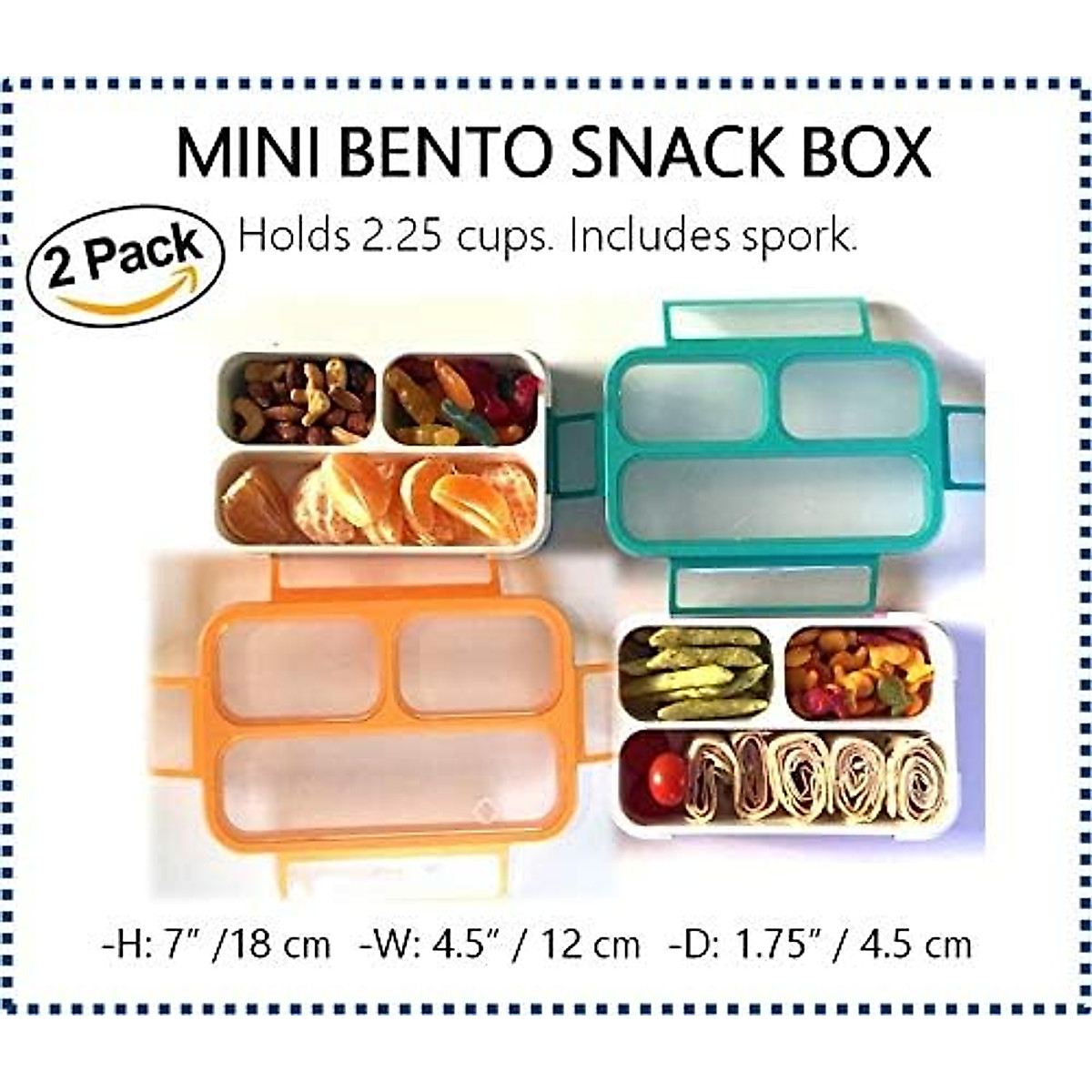 Snack Containers - MINI Bento Box, Small Lunch Boxes for Kids Toddlers Boys Girls, Leakproof 3 Compartment Containers for Meal or Snacks, Day-Care Pre-School Travel, BPA Free, 2 Pack Set Coral Blue