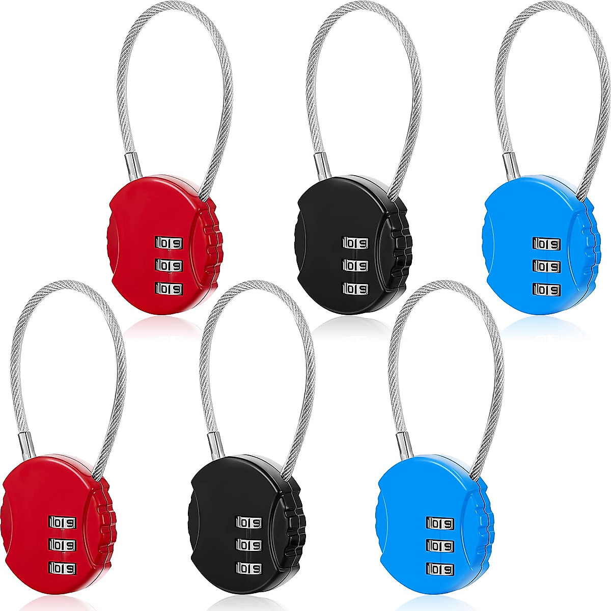 Combination Lock 3 Digit Luggage Locks Small Gate Locks TSA Bag Locks Waterproof Travel Padlock for School Gym Sports Fence Toolbox Gate Case, Hasp Storage (Red, Black, Blue,3 Pieces)