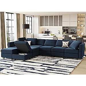 Belffin Modular Convertible Sectional Sofa with Reversible Double Chaises Velvet L Shaped Convertible Couch with Storage Blue