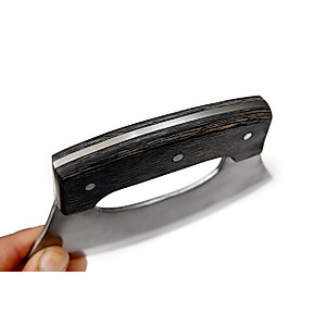 WARIVO KNIFE Handmade Ulu Knife Pizza Cutter Rocker Knife Mezzaluna Knife with sheath Rocker Boning Knife for Slicing, Chopping, Camping, Outdoor, Kitchen (Wooden Handle)