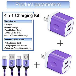 USB C Wall Charger Fast for Samsung Galaxy S23 S23 Ultra S23+ S22 S21+ S21 FE/Plus/Ultra S20 5G Note 22/20 Ultra/20 S10e A52 A72 A51 A71 A14 A11 A20,2.1A Dual Charging Block Cube 6ft USB Type C Cable