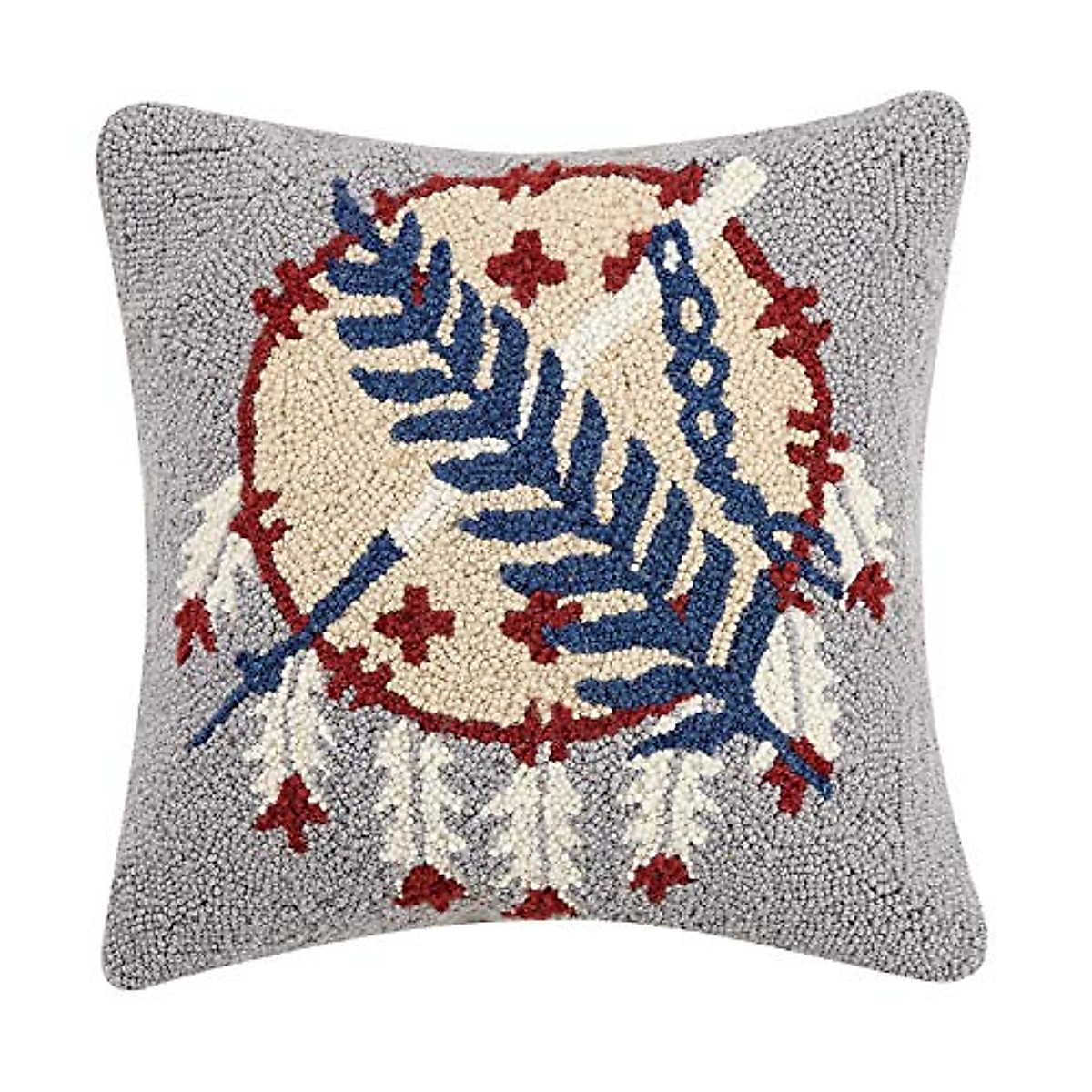 Peking Handicraft 30TG330C16SQ Poly Filled Hook Throw Pillow, 16-inch Square, Wool and Cotton (Neutral Ok Flag)