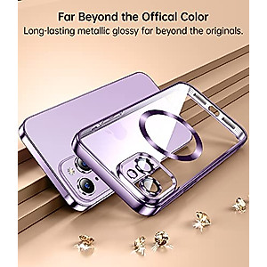 JUESHITUO Magnetic Metallic Clear for iPhone 14 Case with Full Camera Cover Protection [No.1 Strong N52 Magnets] [Military Grade Drop Protection] for Women Girls Phone Case (6.1")-Purple