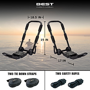 Best Marine and Outdoors Folding Kayak Roof Rack Carrier for Car, Truck & SUV, 2 Foldable J Racks for Kayaks & SUP Paddle Boards, Universal Crossbar Mount, Rooftop Kayaking Accessories