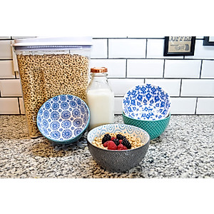 Signature Housewares Pad Print 11 Bowls 6" Set of 4, Gray Multi, 28oz